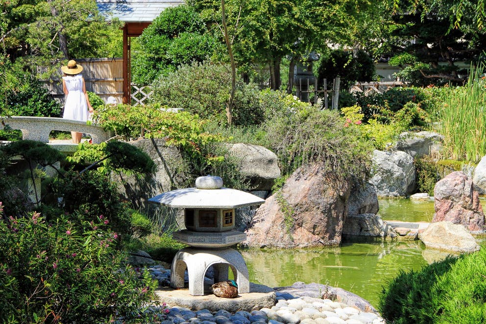 Japanese garden of Monaco stock photo. Image of building - 48030908