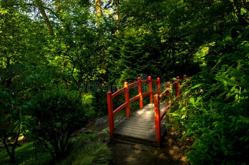 Japanese Garden with Red Bridge Stock Image - Image of bridge, colorful ...