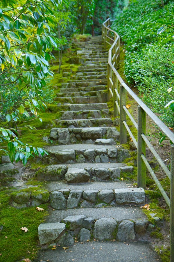 Natural Stone Steps In Japanese Garden Stock Image - Image of shrubs ...