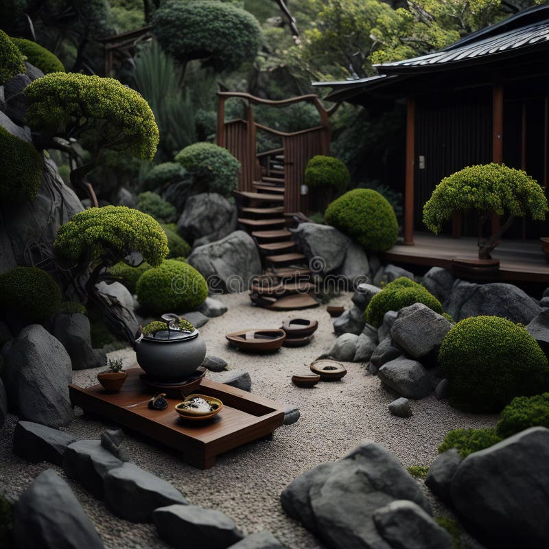 Japanese Garden with Japanese Tea Ceremony. Generative Ai Stock ...