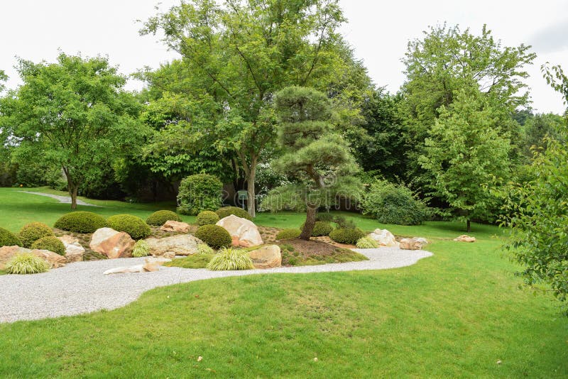 Japanese Garden, View of Green Park in Summer Stock Image - Image of ...