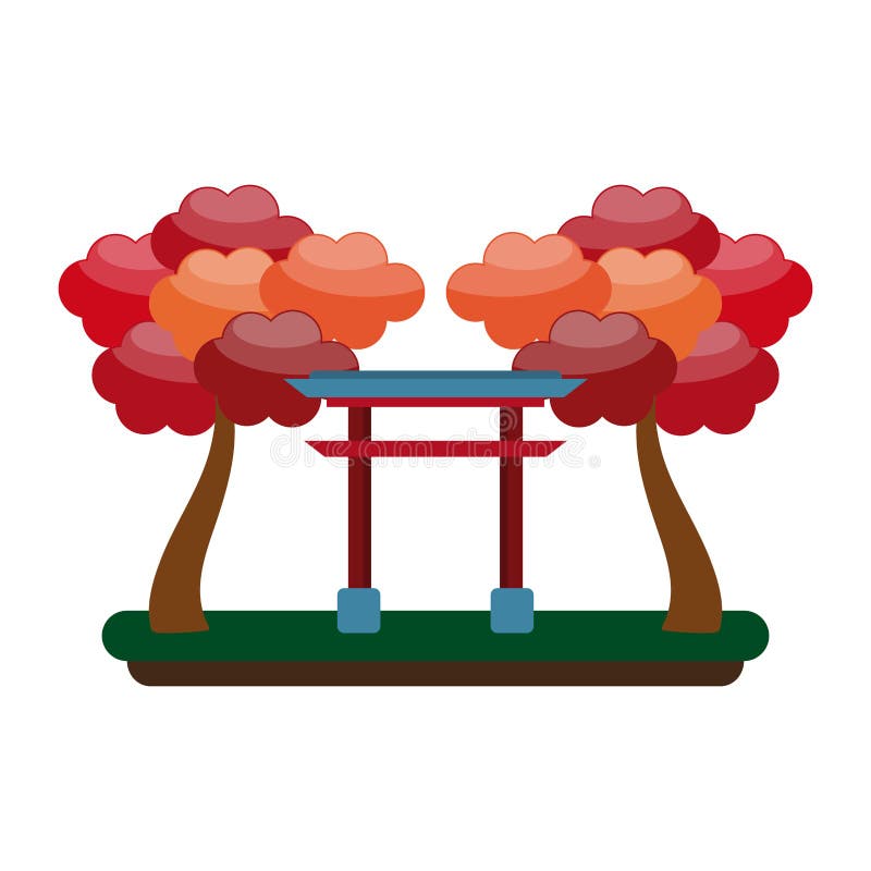 Japanese gate with trees stock vector. Illustration of china - 143576808