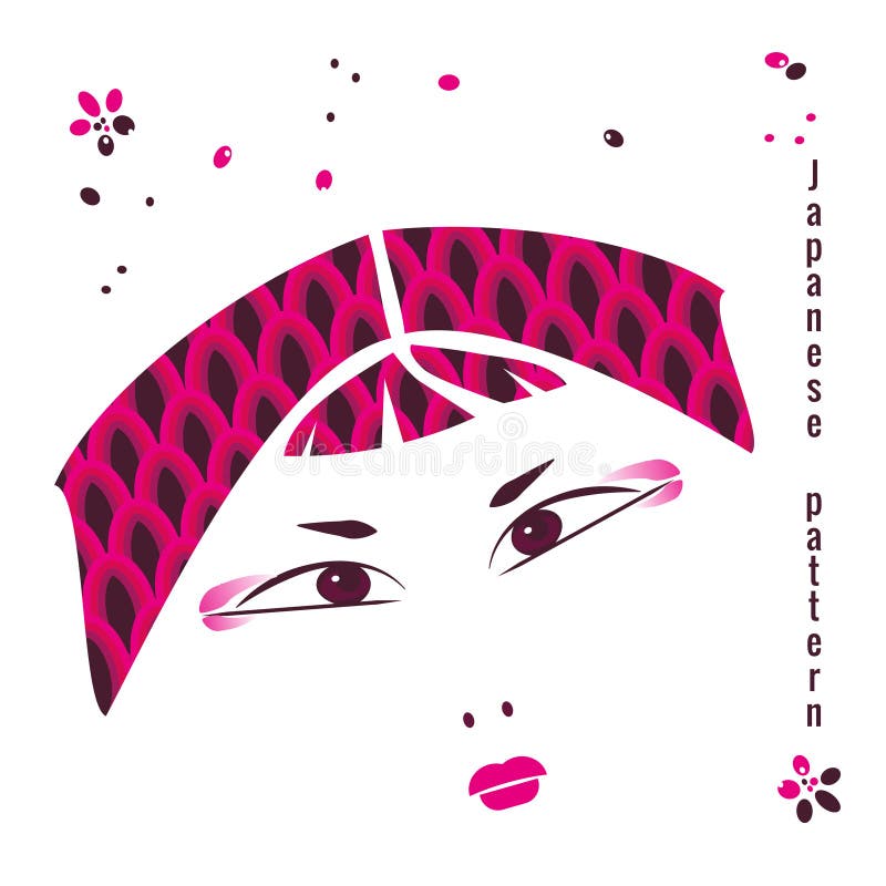 Japanese Girl Face and Traditional Japanese Pattern. Vector ...