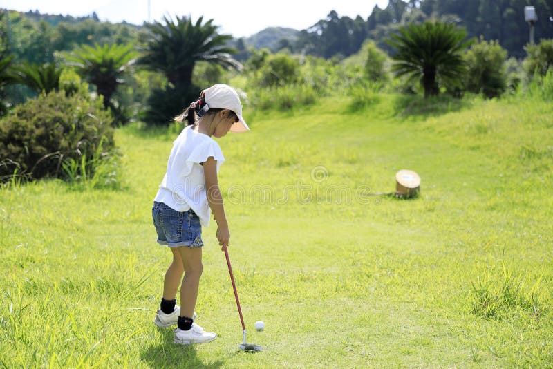 Japanese Girl Playing with Putting Golf Stock Photo - Image of golf ...