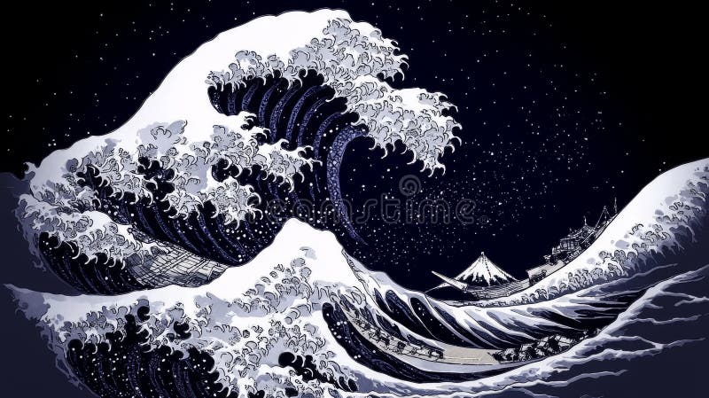 A Japanese Great Wave Pattern Print Designed As a Seamless Background ...