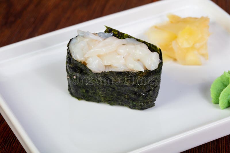 Japanese gunkan squid stock image. Image of restaurant - 120159527