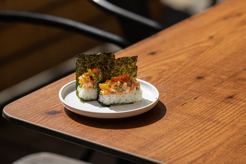 Japanese Hand Rolls with Shrimp and Caviar Stock Photo - Image of rice ...