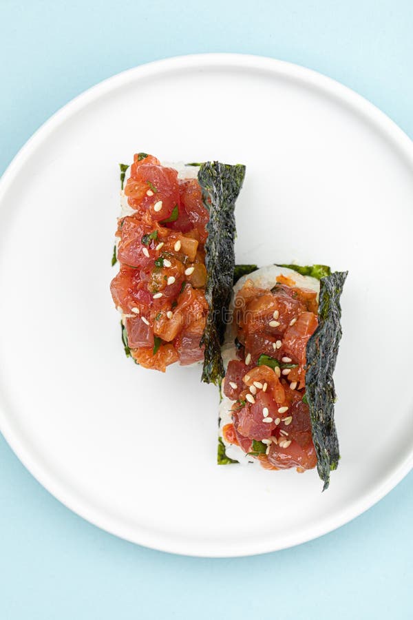 Japanese Hand Rolls with Spicy Tuna Fish Stock Image - Image of ...