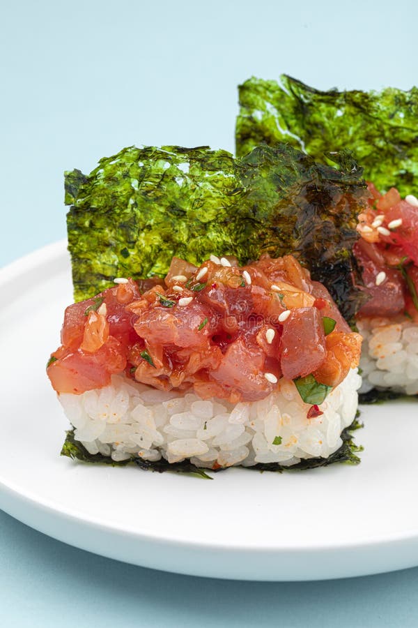 Japanese Hand Rolls with Spicy Tuna Fish Stock Photo - Image of spicy ...