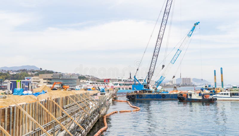 Japanese Harbor Bay Construction Editorial Image - Image of water ...