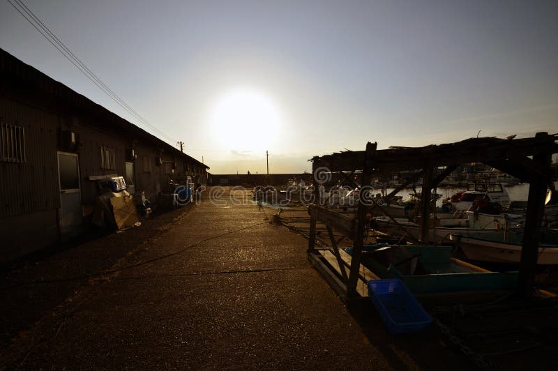 Japanese harbor . stock photo. Image of summer, night - 100869198
