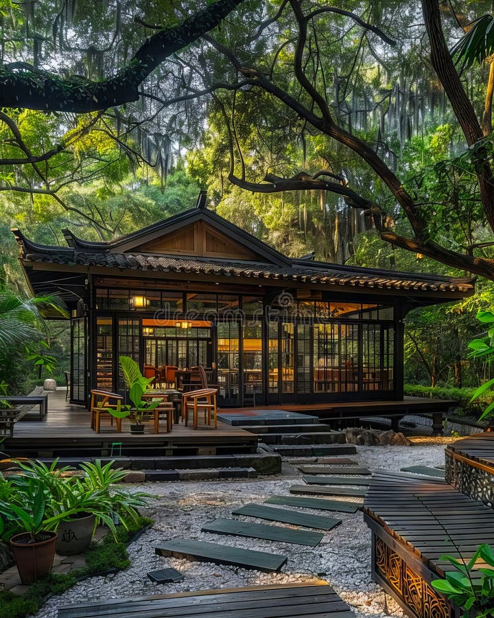 A Japanese House in the Middle of a Forest Stock Photo - Image of ...