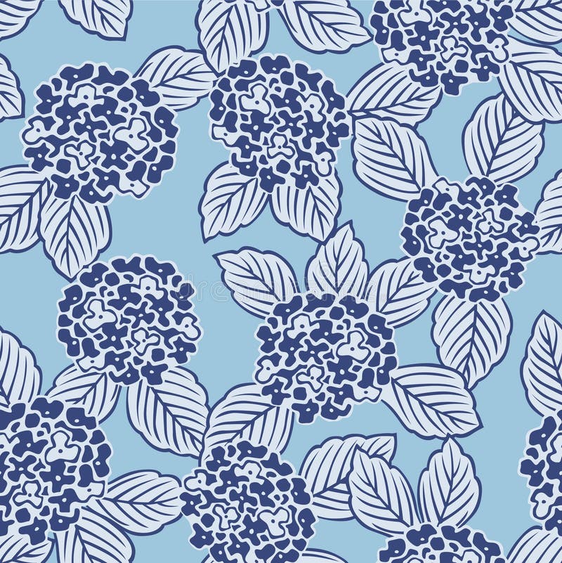 Japanese Hydrangea Art Flower Vector Seamless Pattern Stock Vector ...