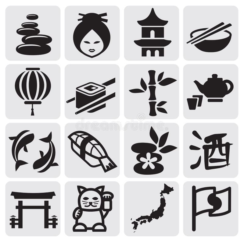 Japanese theme icon set stock vector. Illustration of arch - 39377003