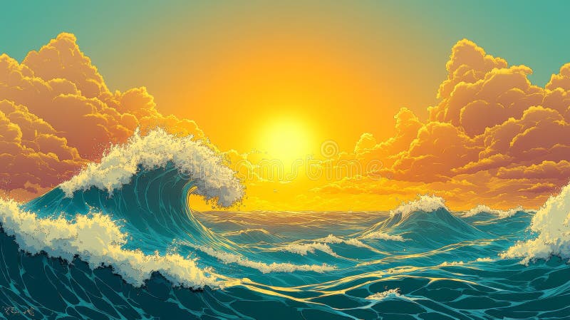Japanese Illustration of a Grand Ocean Wave Stock Photo - Image of ...