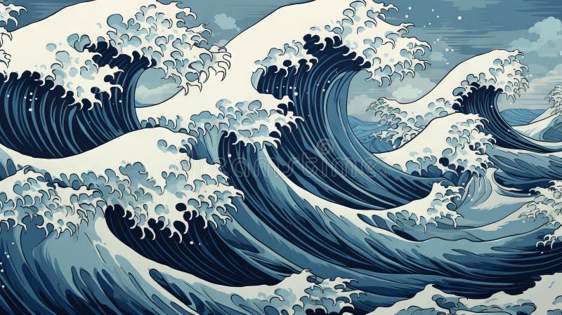 Japanese Illustration of Great Ocean Waves As Wallpaper AI Generated ...