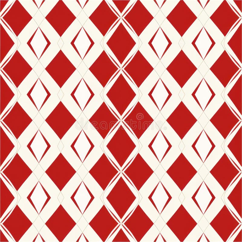 Japanese-inspired Red and White Diamond Pattern with Abstract Motifs ...