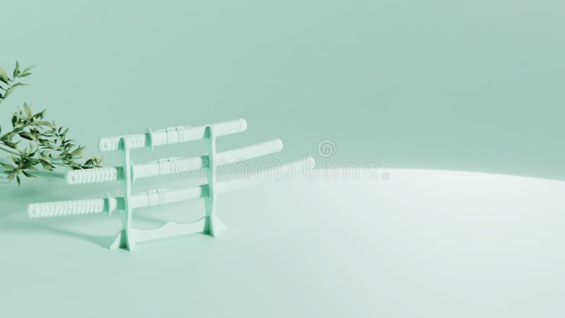 Japanese Katana Sword Green Plant Light Green Background Stock ...