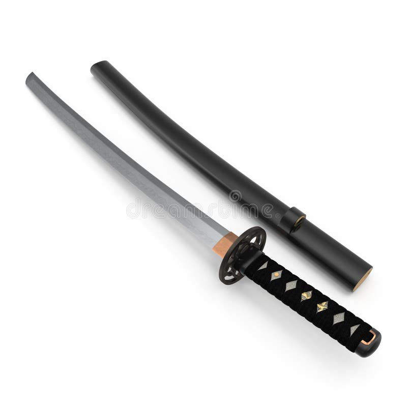 Japanese Katana Sword with Sheath on White. Top View. 3D Illustration ...