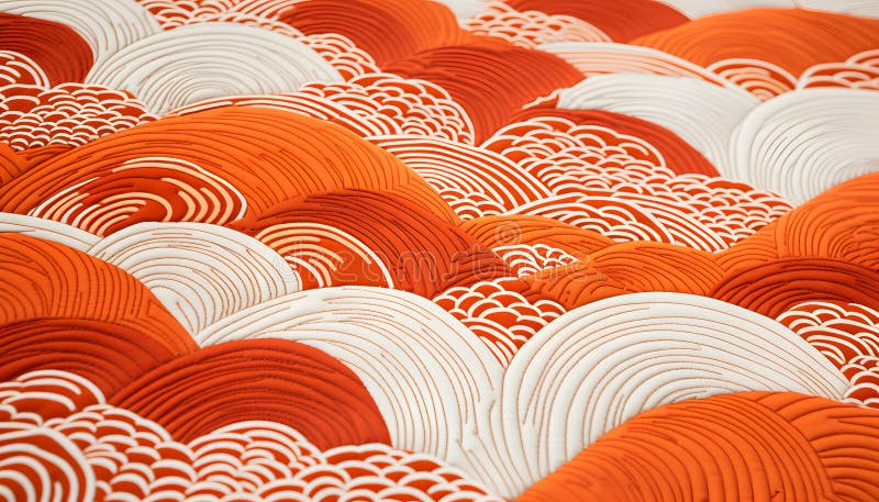 Japanese Kimono Fabric Pattern in Orange and White Stock Illustration ...