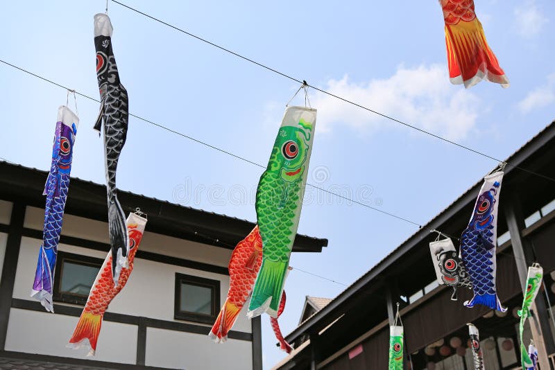 Japanese Koi Carp Flag Decoration Blow in the Wind Against Ancient ...
