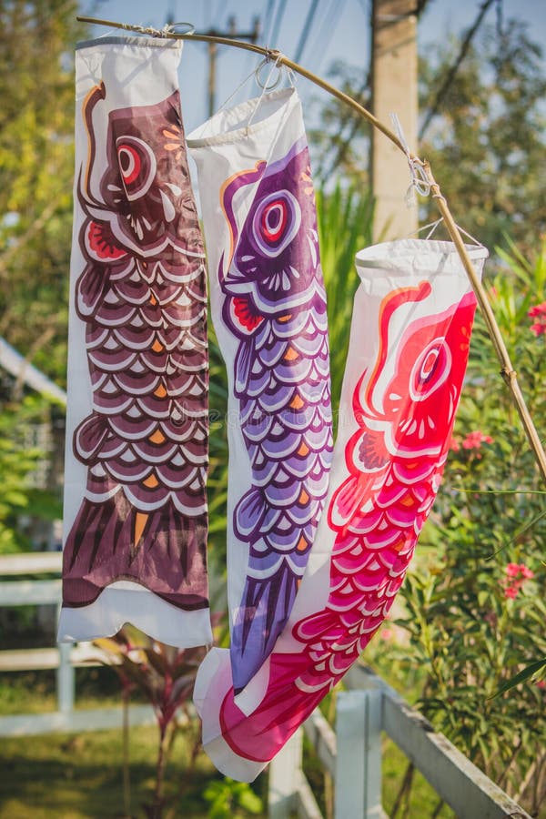 Japanese Koi Carp Wind Socks Blow in the Wind. Stock Photo - Image of ...