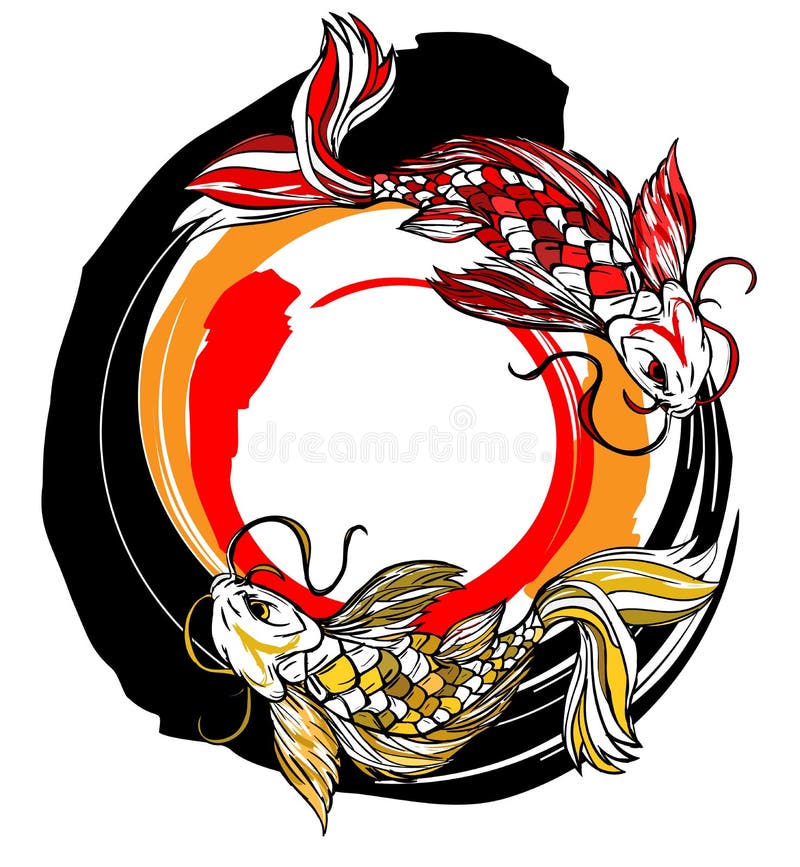 Japanese Koi Fish Tattoo Flash. Set of Labels and Elements. Vector Set ...