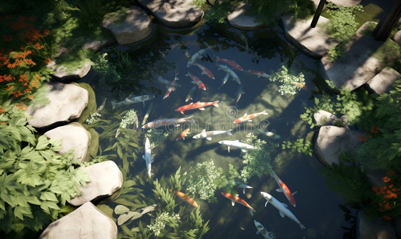 Japanese Koi Fish Pond View from Above, Ai Generative Stock ...