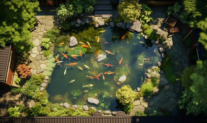 Japanese Koi Fish Pond View from Above, Ai Generative Stock ...