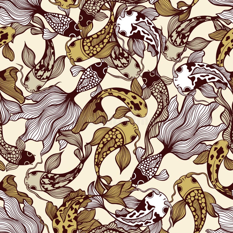 Japanese Koi Fish Vector Seamless Pattern in Modern Style for Fabric ...