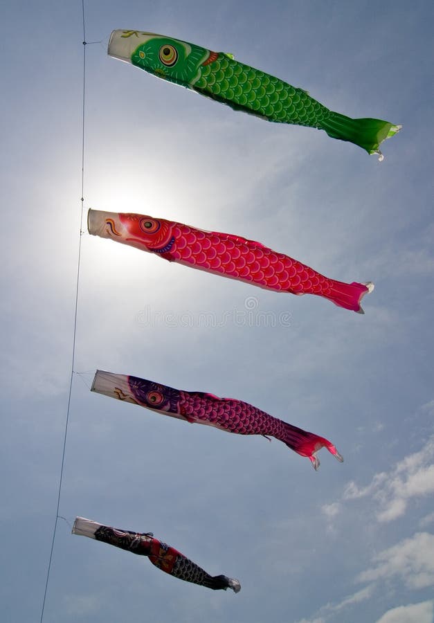 Japanese Koi-nobori Wind Socks Blowing in the Wind Stock Photo - Image ...