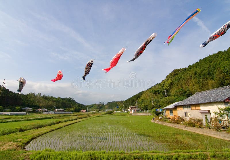 Japanese Koi-nobori Wind Socks Blowing In The Wind Royalty Free Stock ...