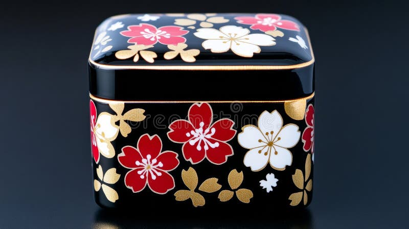 Japanese Lacquerware Featuring an Exquisite Floral Pattern in a Rich ...