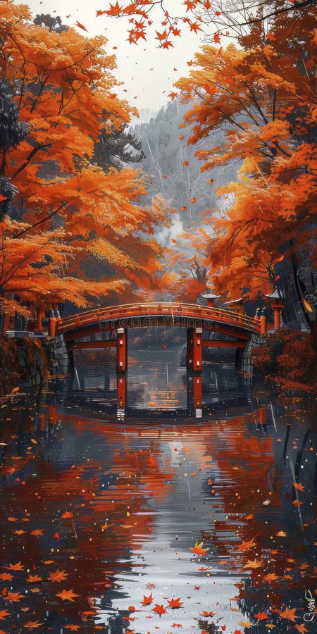Japanese Landscape Watercolor with Bridge. AI Generative Art Stock ...