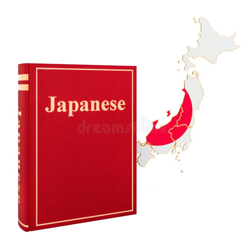Japanese Language Book With Map Of Japan, 3D Rendering Stock ...