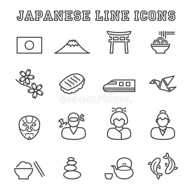 Japanese Minimal Thin Line Icons Set Stock Vector - Illustration of ...