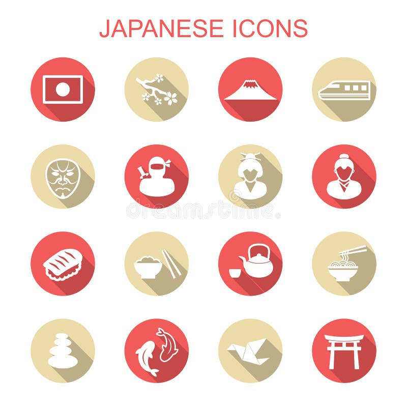 Japanese long shadow icons stock vector. Illustration of flat - 46077137