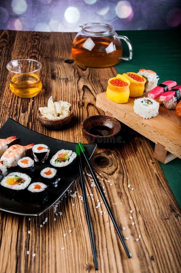 Japanese Lunch, Fresh Sushi Set Stock Image - Image of fresh ...