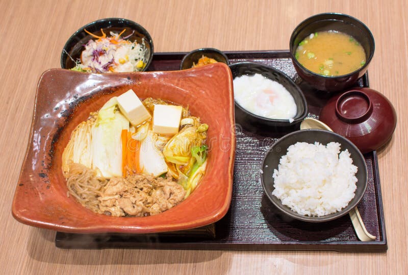 Japanese Lunch Set in Wooden Bowls Stock Image - Image of black, fresh ...