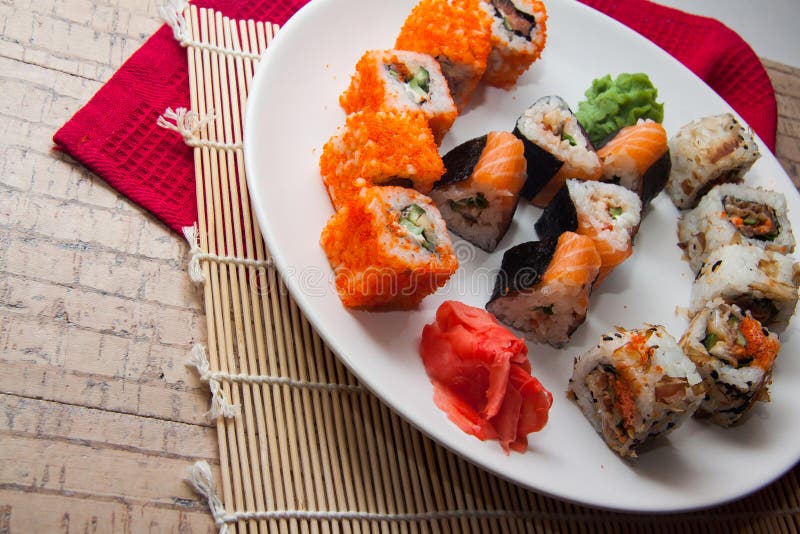 Japanese maki on plate stock photo. Image of cuisine - 63569238