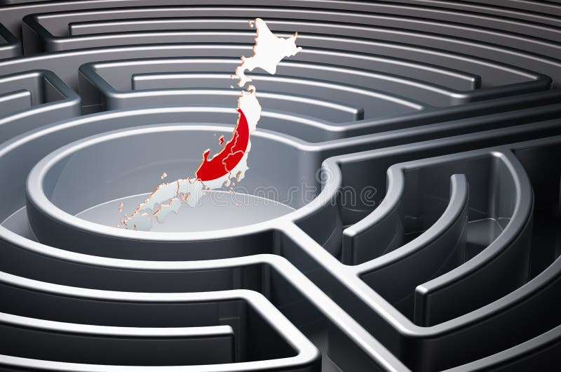 Japanese Map Inside Labyrinth, 3D Rendering Stock Illustration ...