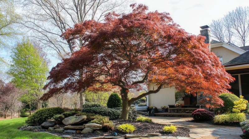 Japanese Maple Tree in a Landscaped Garden during Spring Stock ...