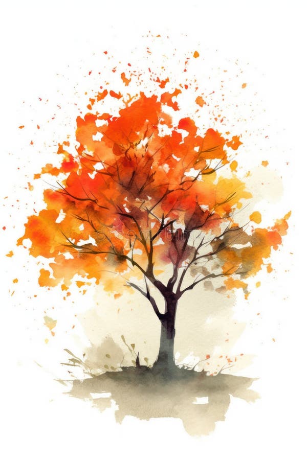 Japanese Maple Tree Watercolor Painting with Minimalistic Style. Stock ...