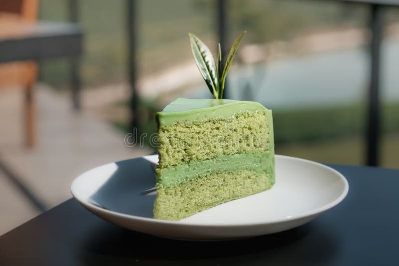 Japanese Matcha Green Tea Sponge Cake on a Plate Stock Image - Image of ...