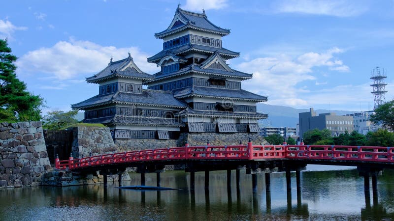 Japanese Matsumoto Black Castle Red Bridge Stock Image - Image of ...