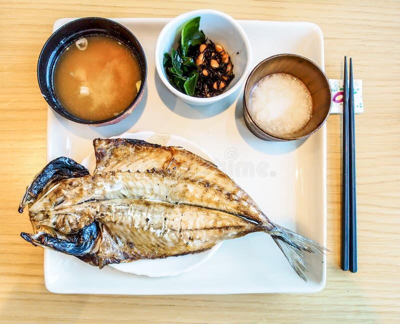 Japanese Meal Set, Roast Fish with Soup Stock Photo - Image of dish ...