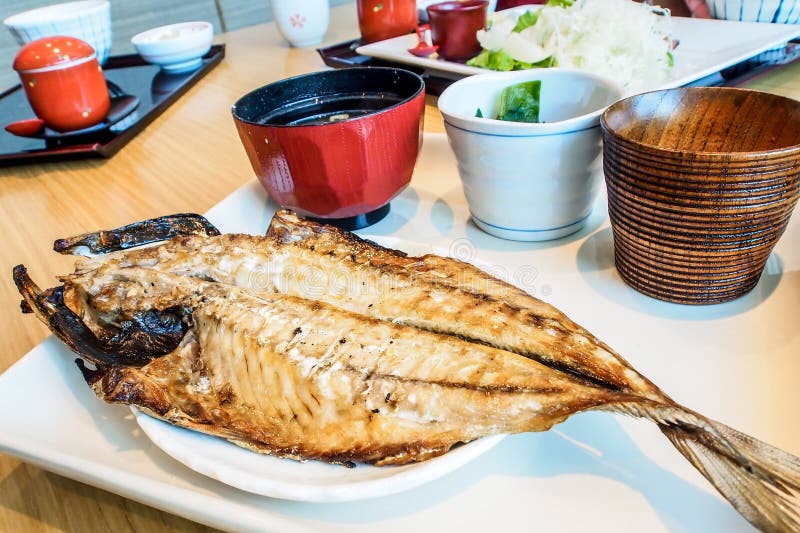 Japanese Meal Set, Roast Fish with Soup Stock Photo - Image of gourmet ...