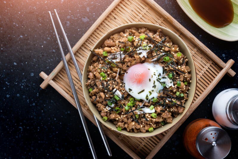 Japanese minced beef bowl. stock image. Image of mince - 113369341