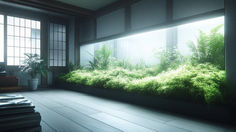Japanese Minimalist Interior Design Featuring Lush Greenery and Natural ...