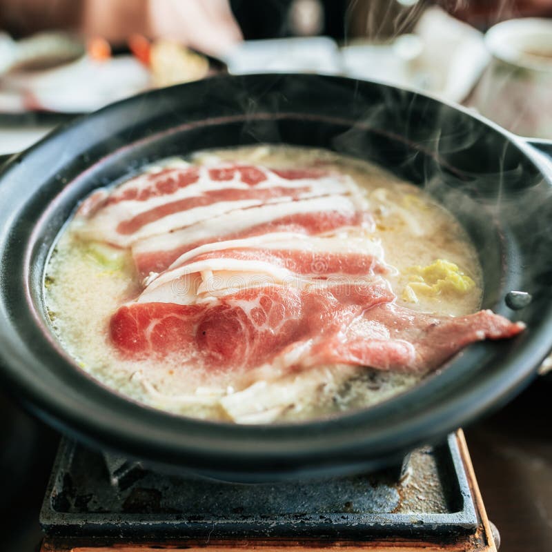 A Japanese Miso Hotpot Being Cooked Stock Image - Image of cabbage ...